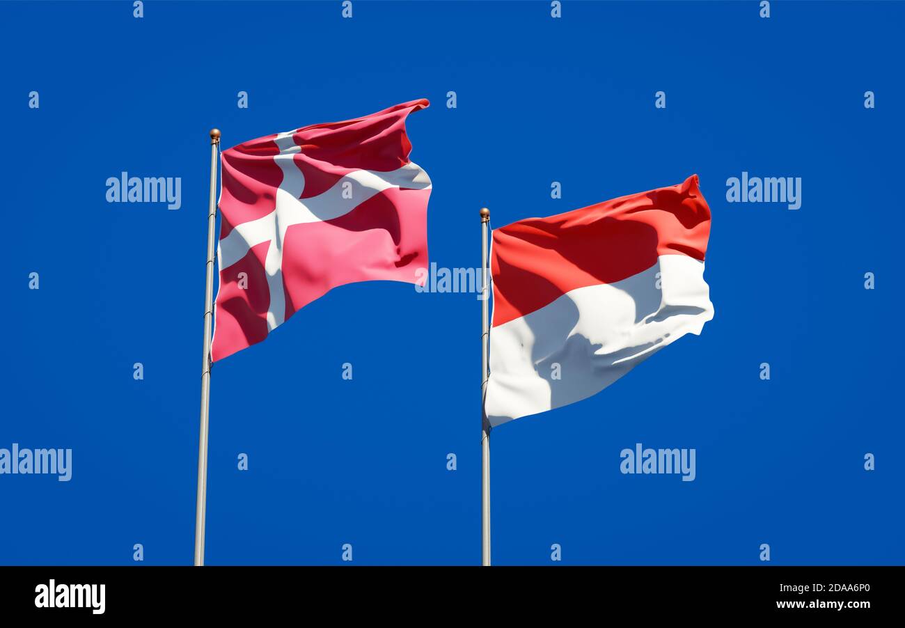 Beautiful national state flags of Denmark and Indonesia together at the ...