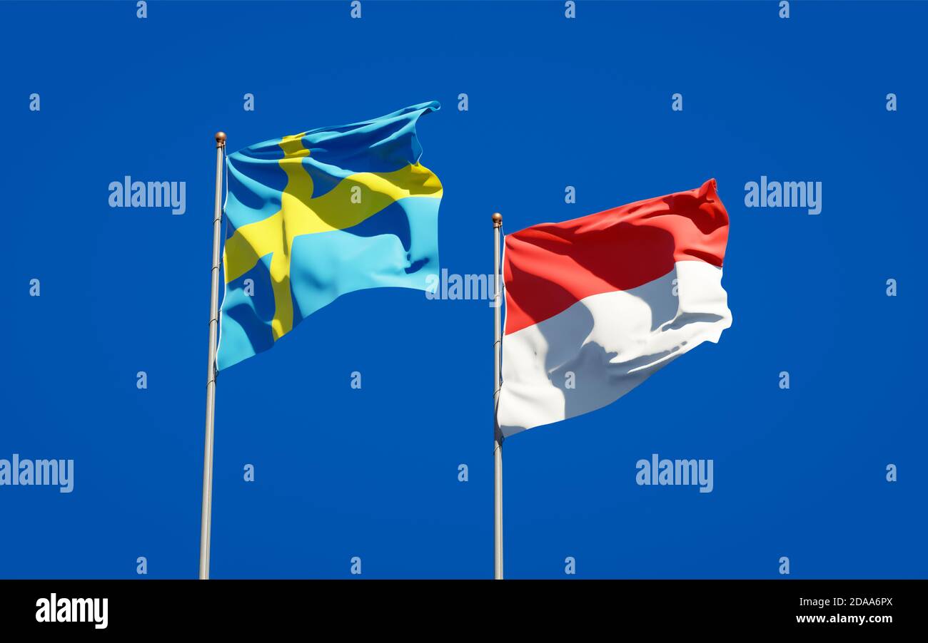 Beautiful national state flags of Sweden and Indonesia together at the ...