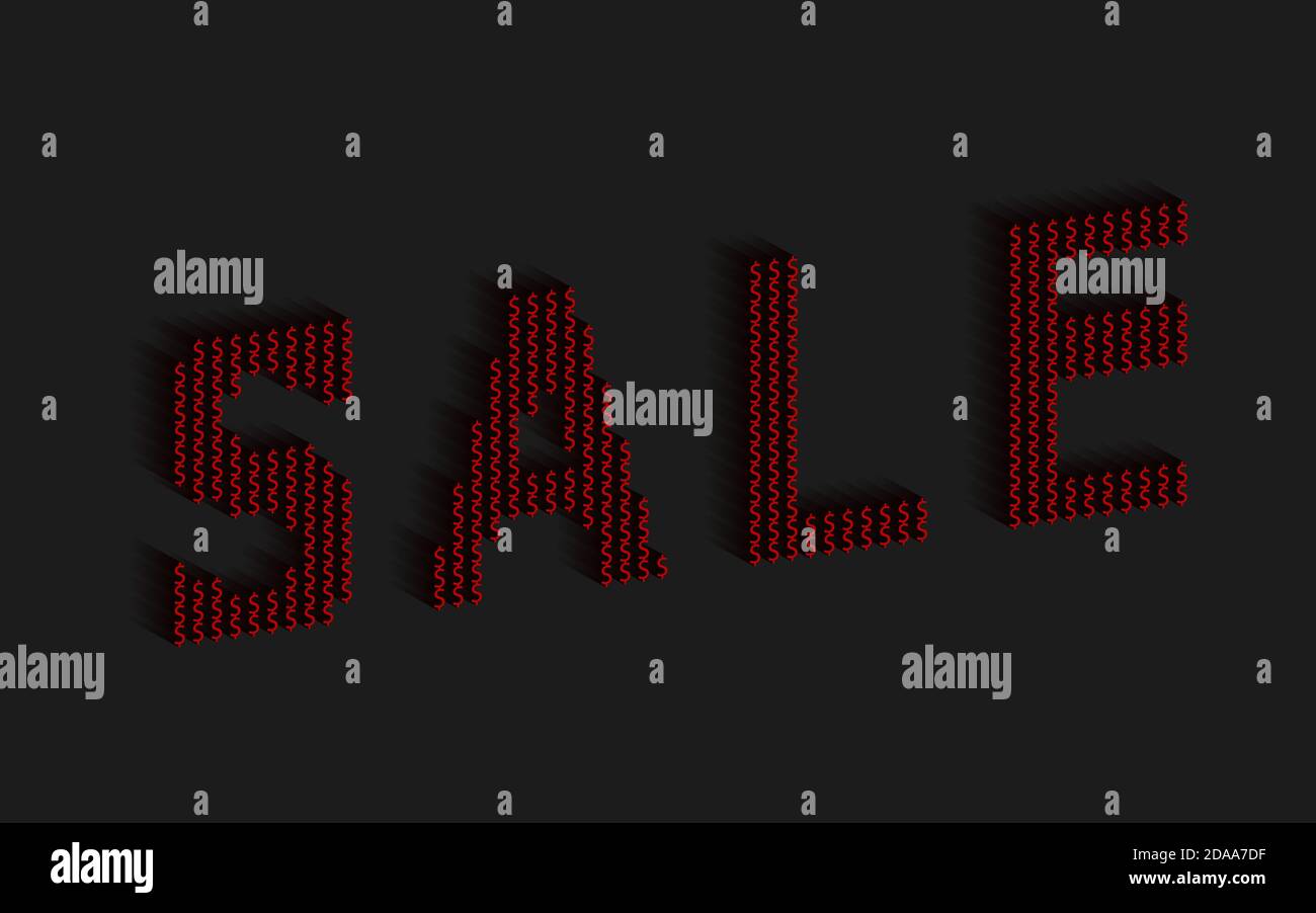 text sale of dollar signs, red volumetric letters, vector illustration ...