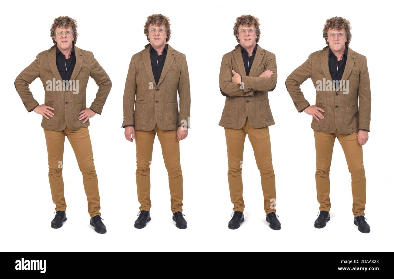 group of same middle aged man with blazer on white background Stock ...