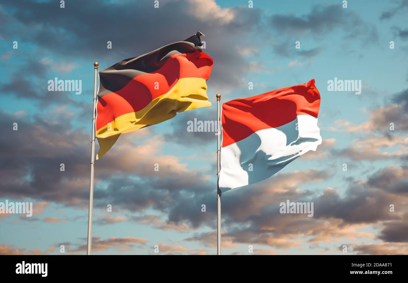 Beautiful national state flags of Germany and Indonesia together at the ...