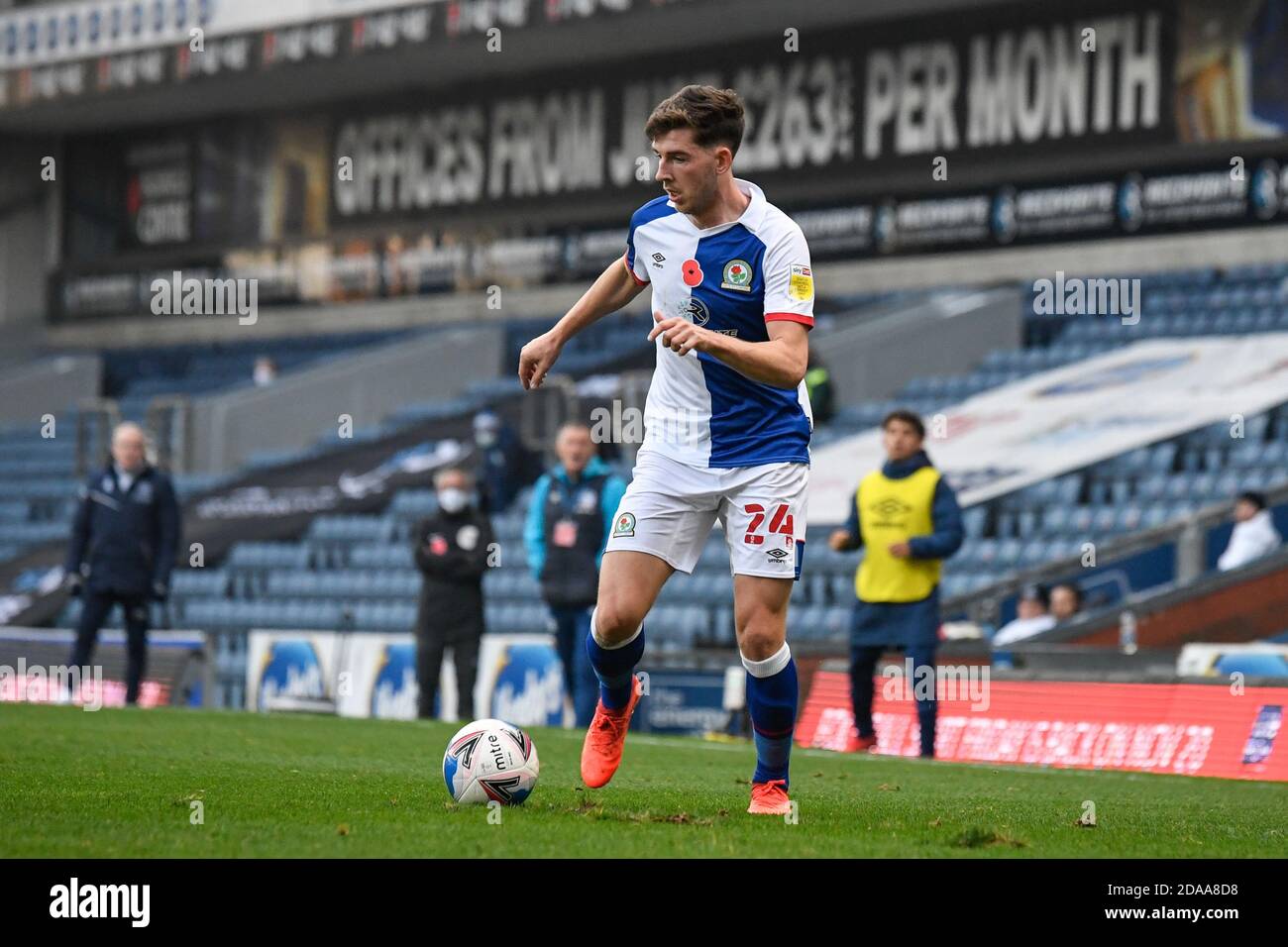 Joseph Rankin Costello #24 of Blackburn Rovers runs forward with the ...