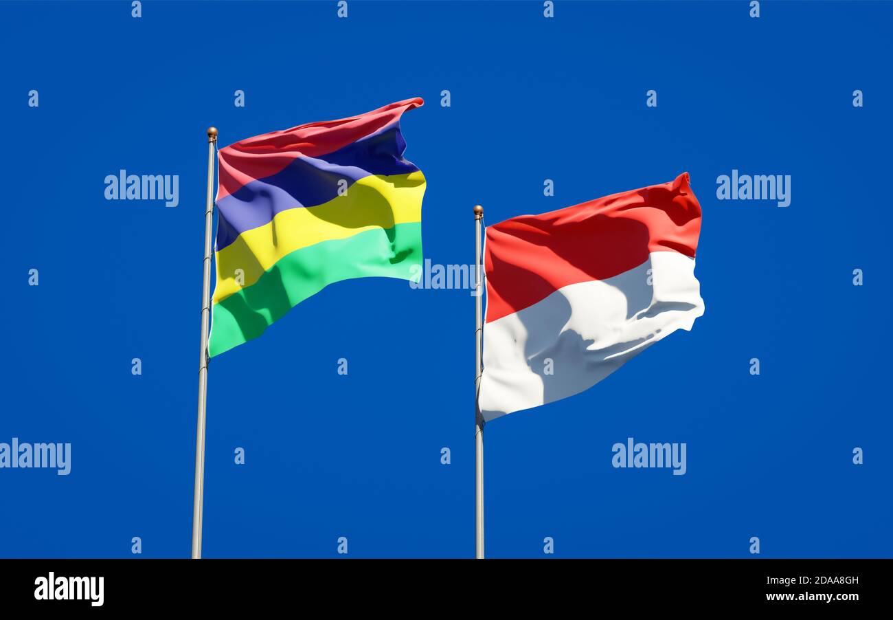 Beautiful national state flags of Mauritius and Indonesia together at ...