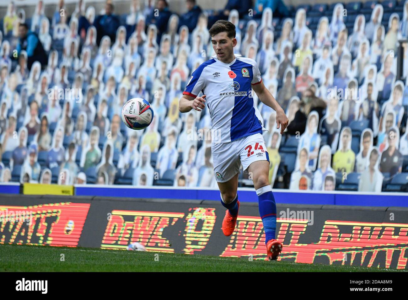 Joseph Rankin Costello #24 of Blackburn Rovers looks to control the ...