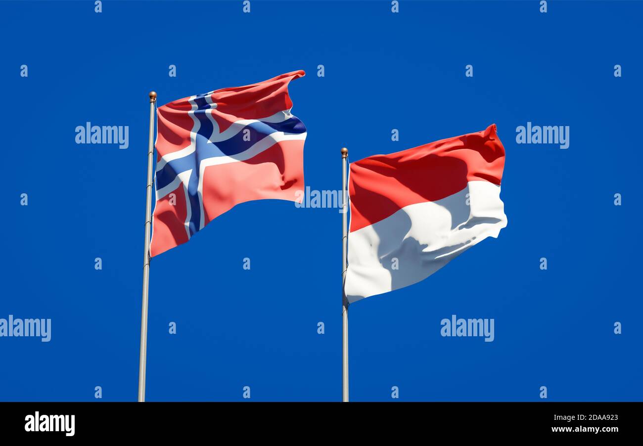 Beautiful national state flags of Norway and Indonesia together at the ...