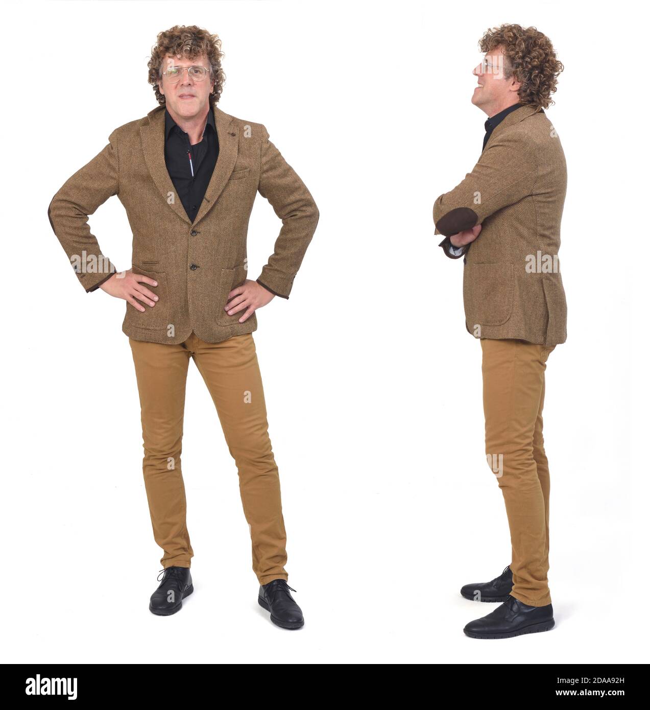 front and side view of same man on white background Stock Photo - Alamy