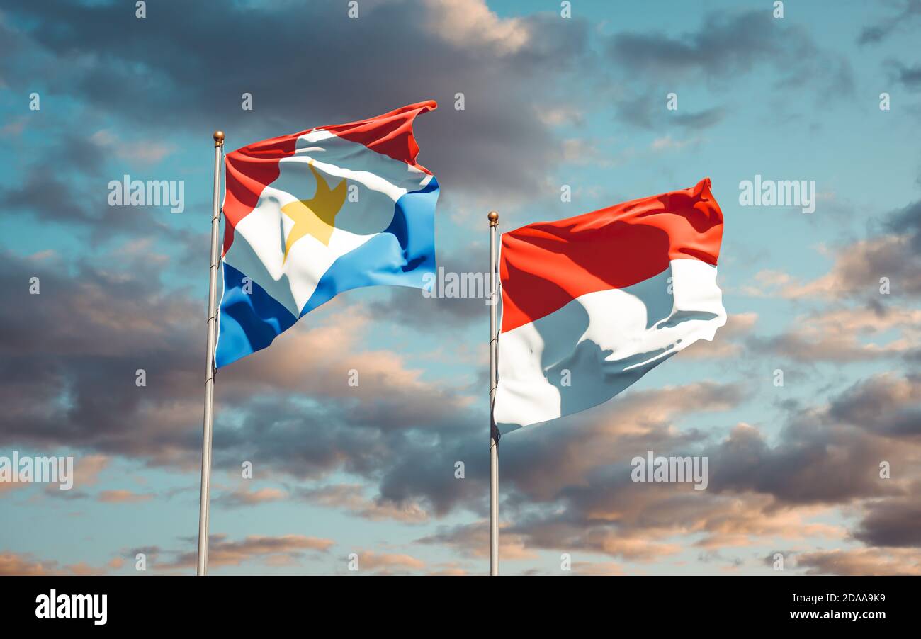 Beautiful national state flags of Saba and Indonesia together at the ...