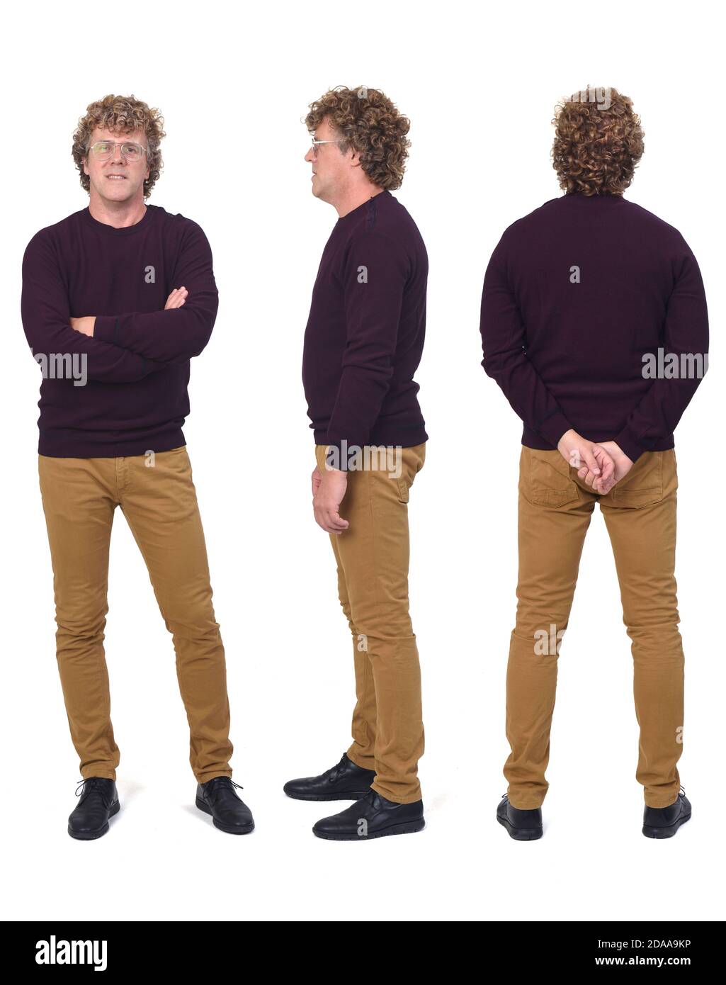 front,back and side view of the same man with various poses Stock Photo ...