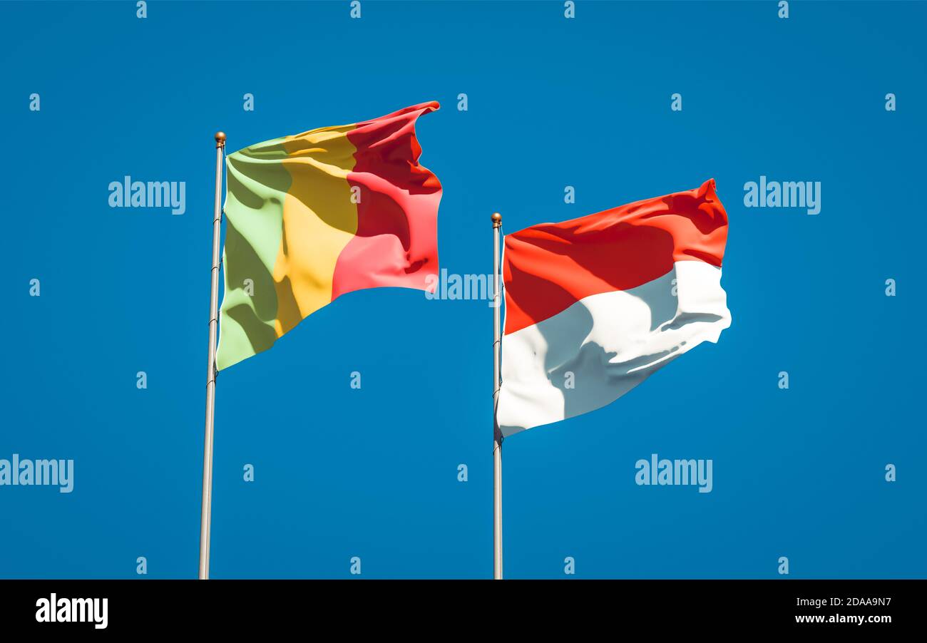 Beautiful national state flags of Mali and Indonesia together at the ...