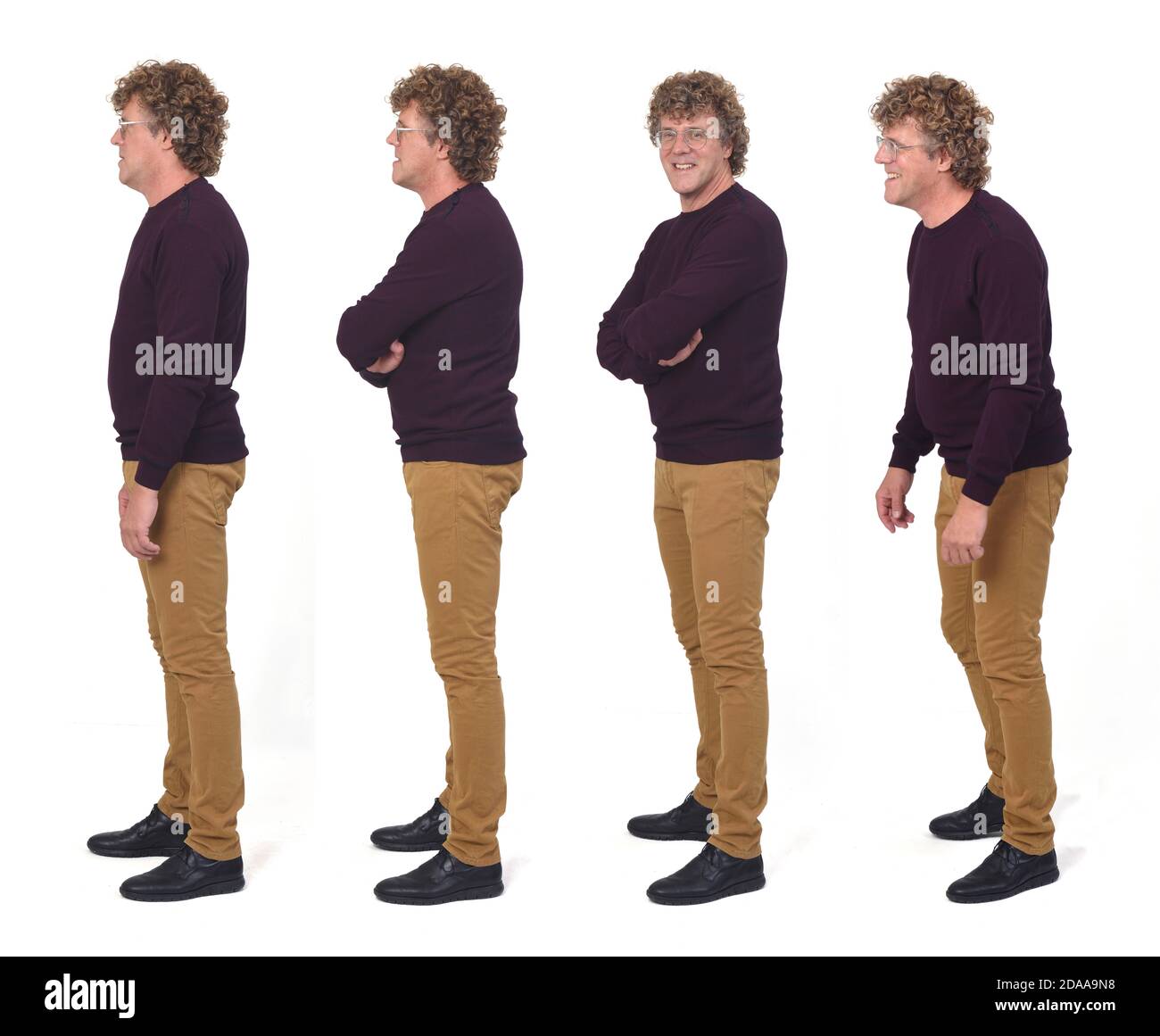 side view of the same man with various poses Stock Photo - Alamy