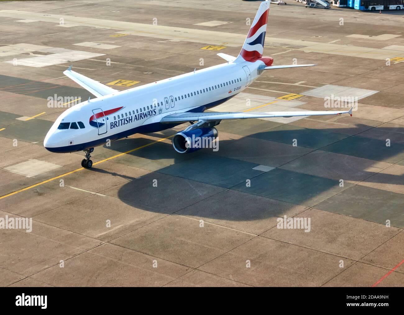 British Airways flight on the runway of the airport on the airfield in ...