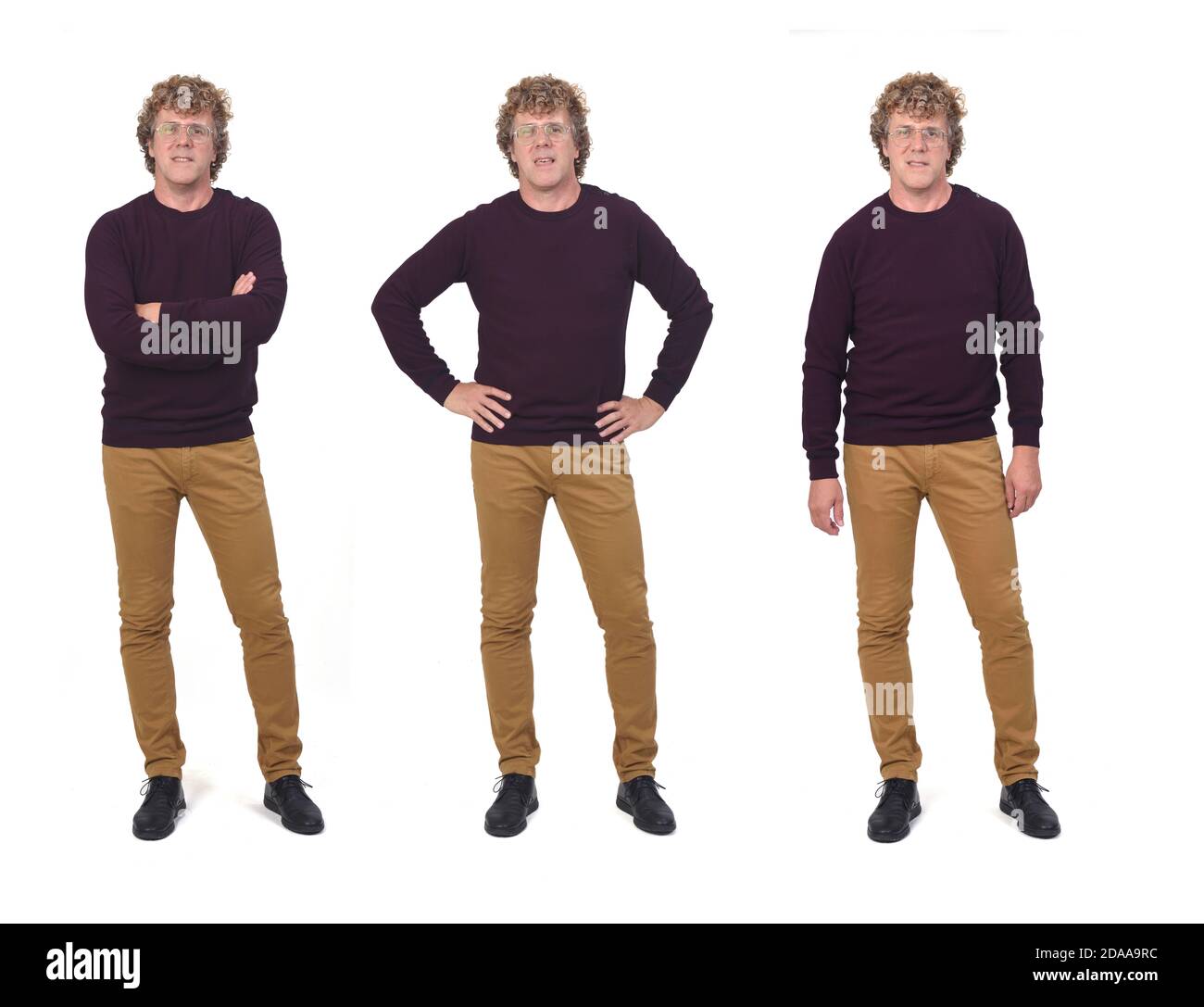 front view of the same man with various poses white background Stock ...