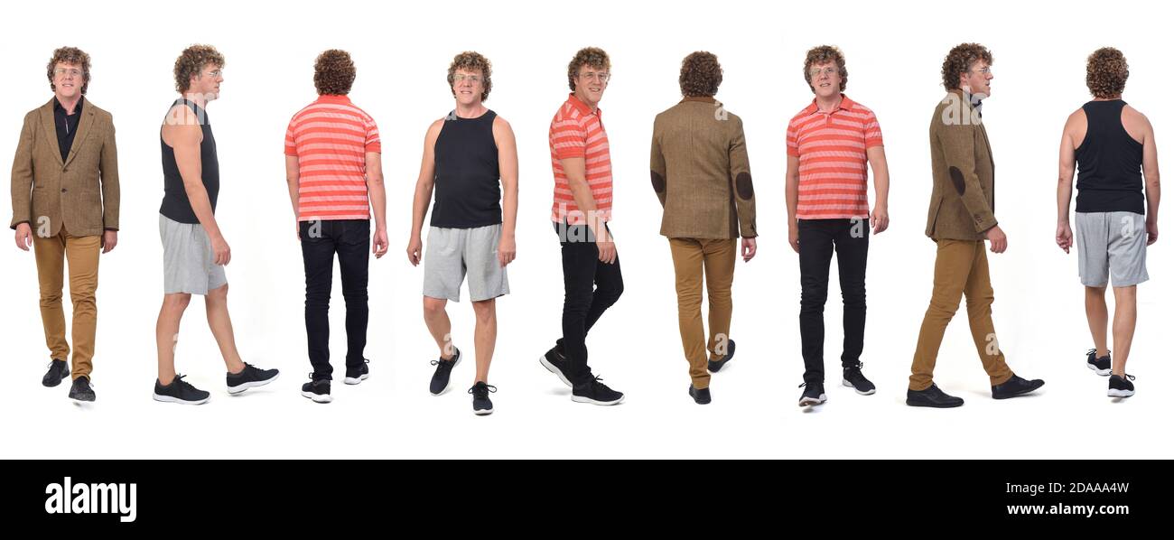 large group of same man walking on white Stock Photo - Alamy