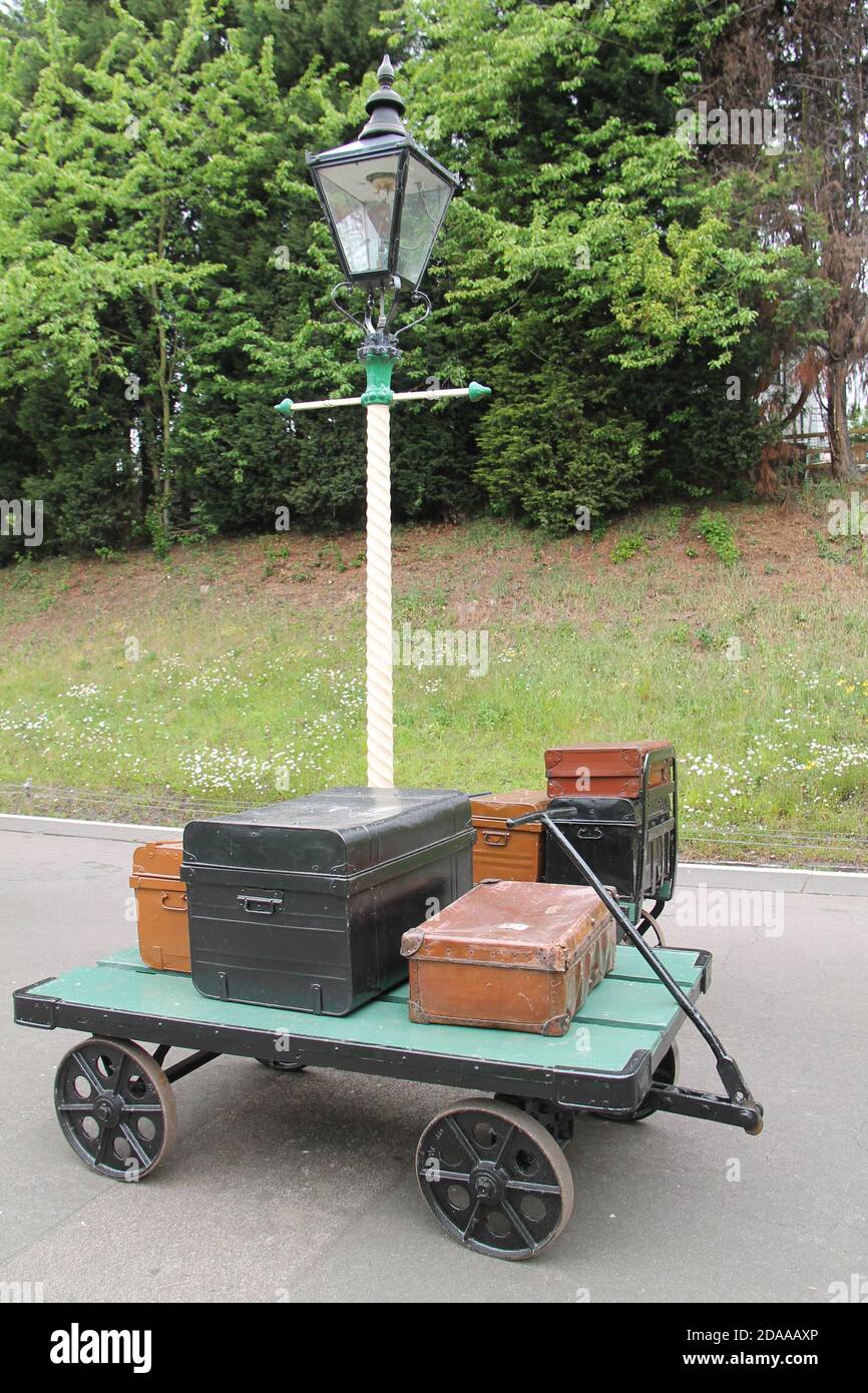 Railway Luggage Trolleys by a Vintage Lamp Post Stock Photo - Alamy