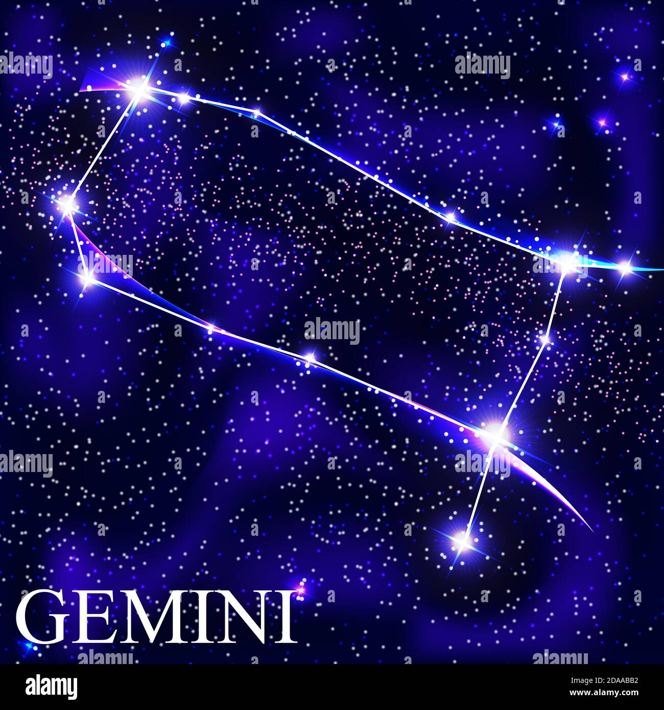 Gemini Zodiac Sign with Beautiful Bright Stars on the Background of ...