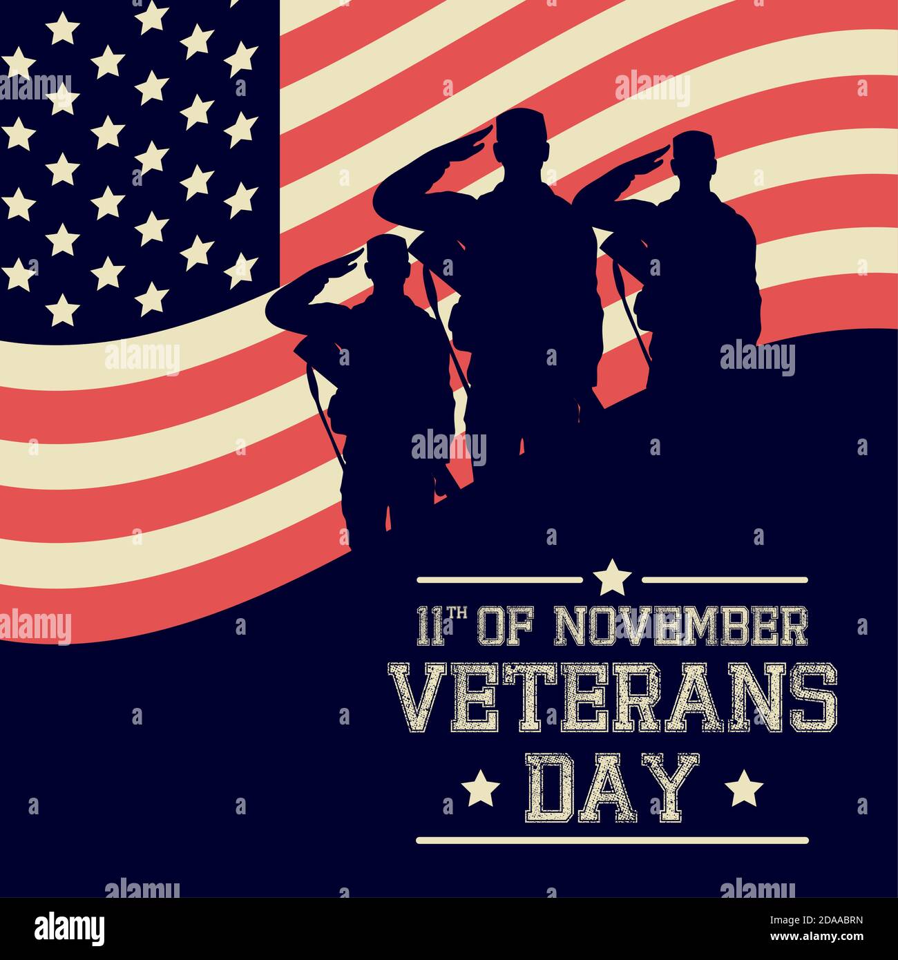 happy veterans day celebration card with soldiers saludating usa flag ...