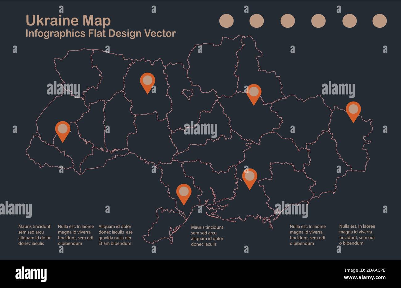 Infographics Ukraine map outline, flat design, color blue orange vector ...