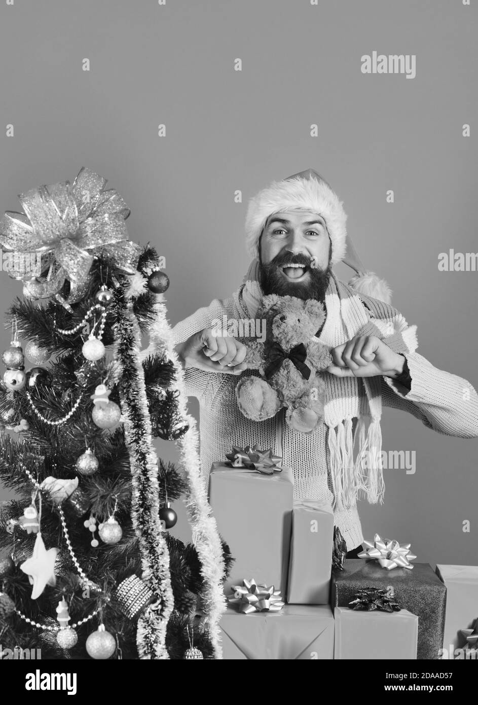 Cheerful christmas man concept Black and White Stock Photos & Images ...