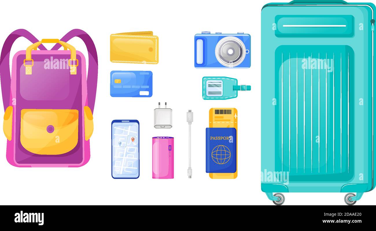 Flight essentials flat color vector objects set Stock Vector Image ...