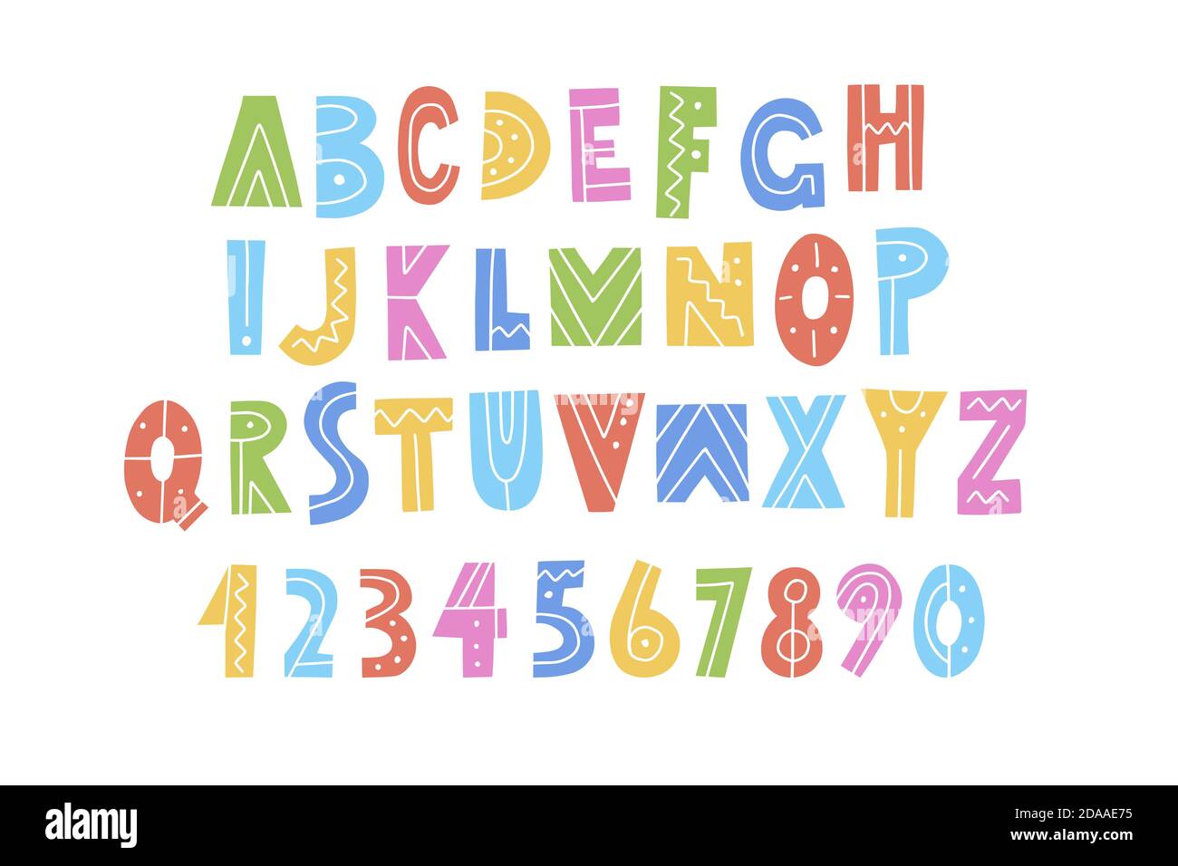 hand drawn alphabet, letters and numbers, vector illustration Stock ...