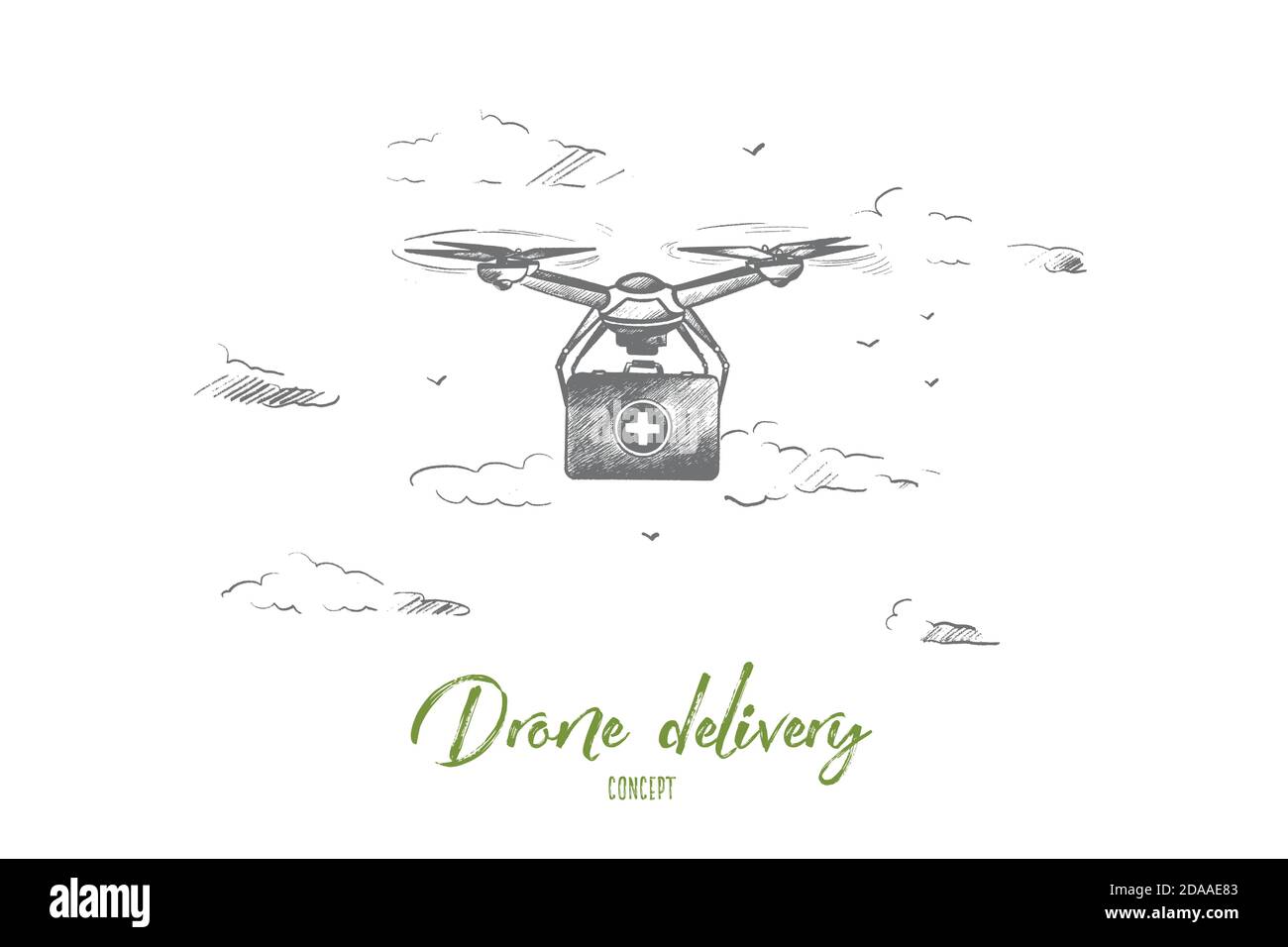 Drone delivery concept. Hand drawn isolated vector Stock Vector Image ...