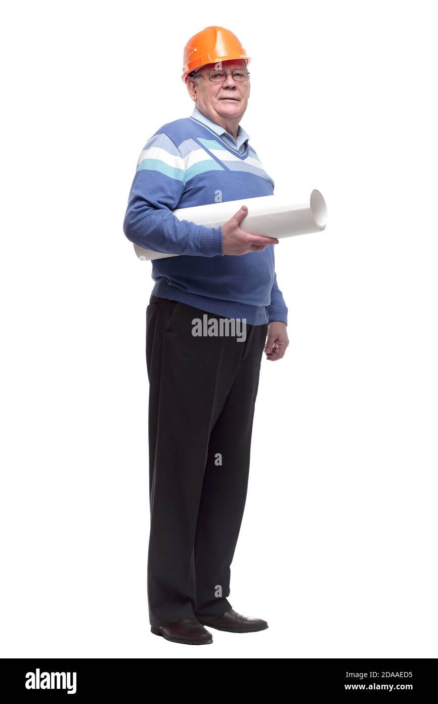 in full growth. senior engineer with the drawings Stock Photo - Alamy