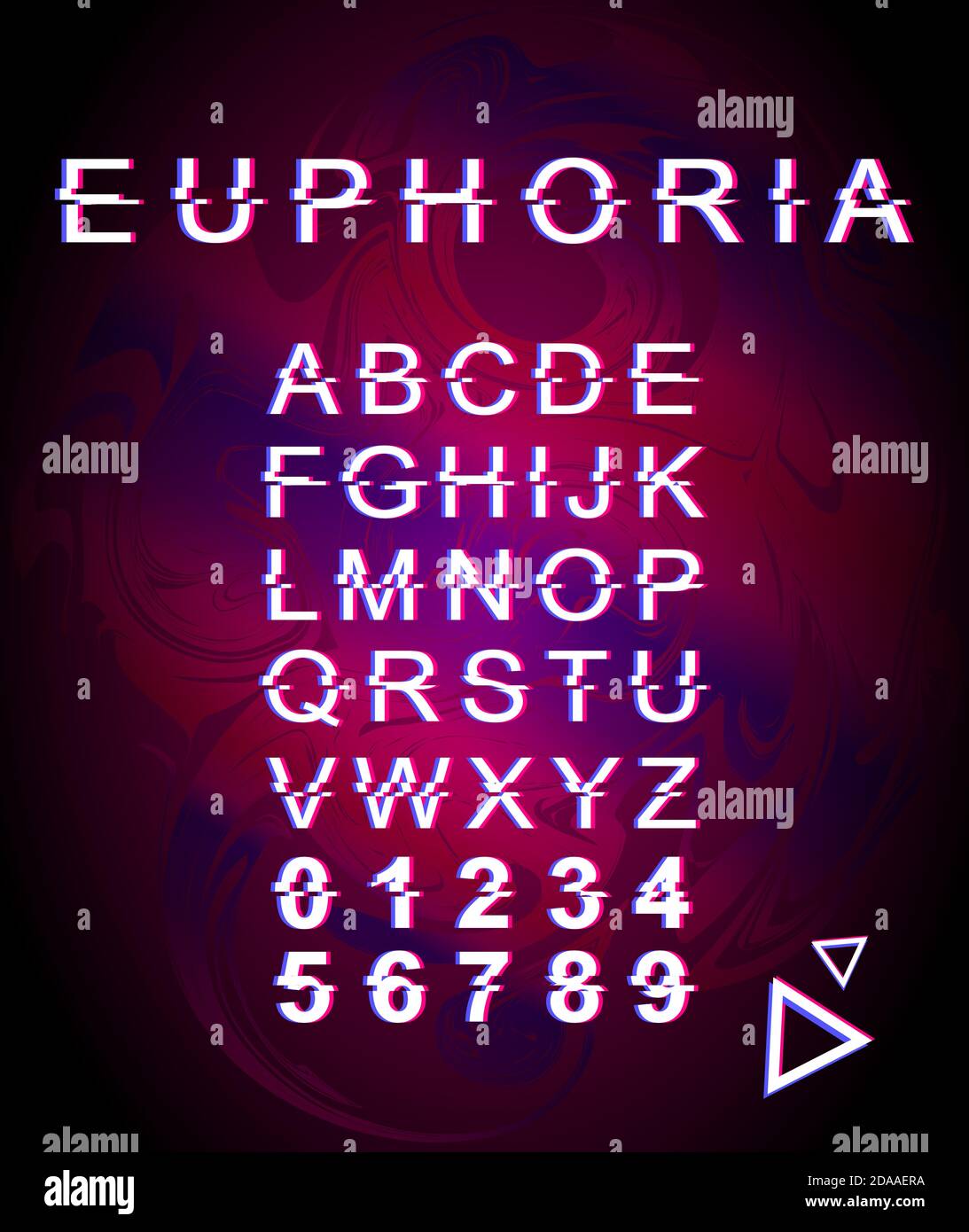 Euphoria glitch font template. Retro futuristic style vector alphabet ...