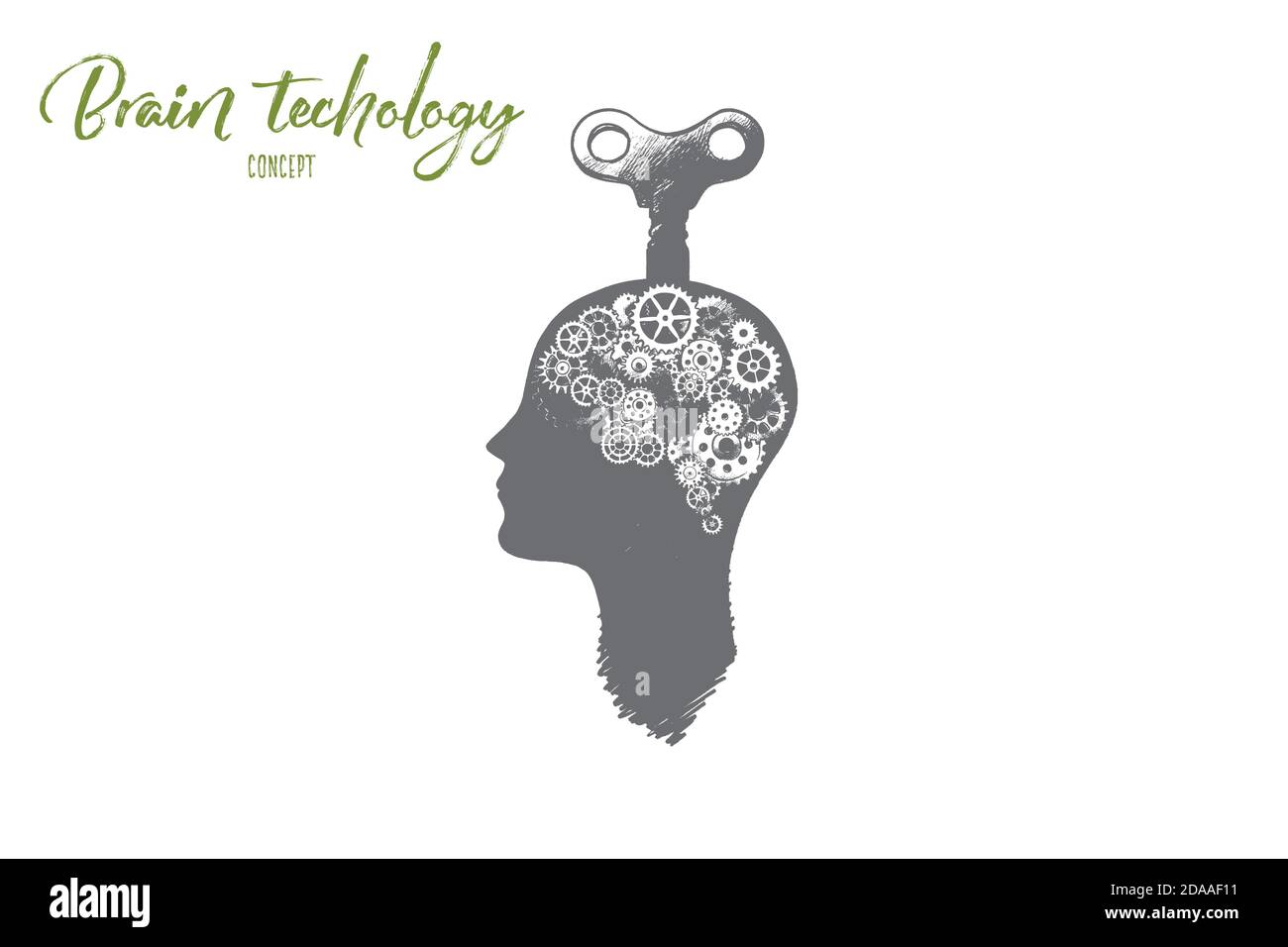 Brain technology concept. Hand drawn isolated vector Stock Vector Image ...