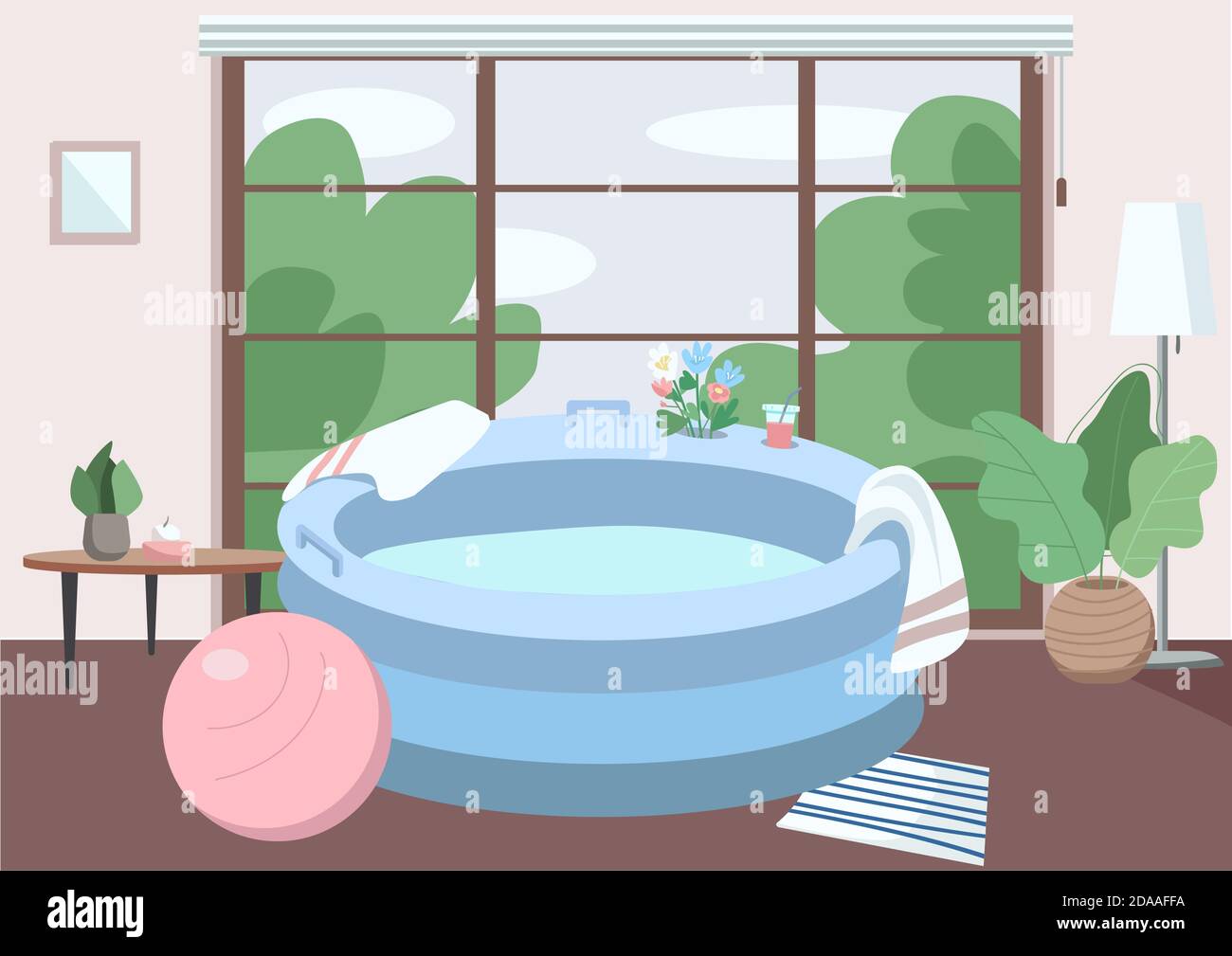 Inflatable tub at home flat color vector illustration Stock Vector ...
