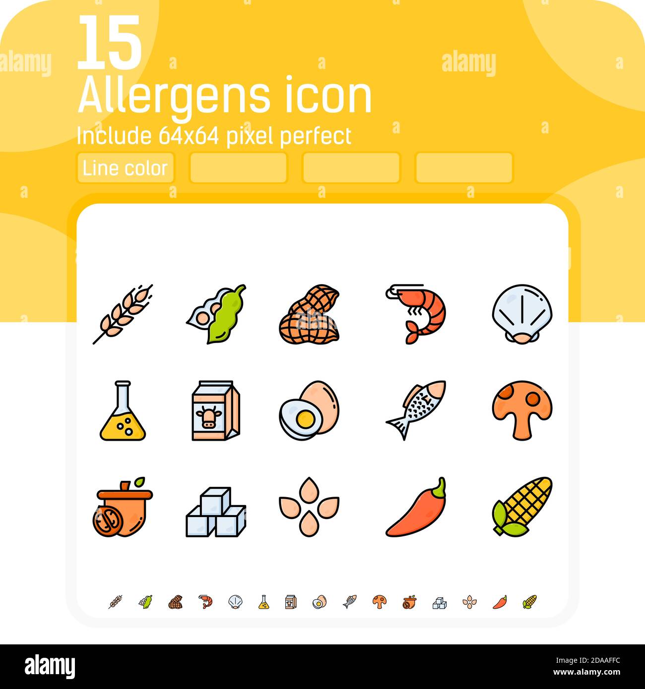 Allergens line color icons vector set. Isolated on white background ...