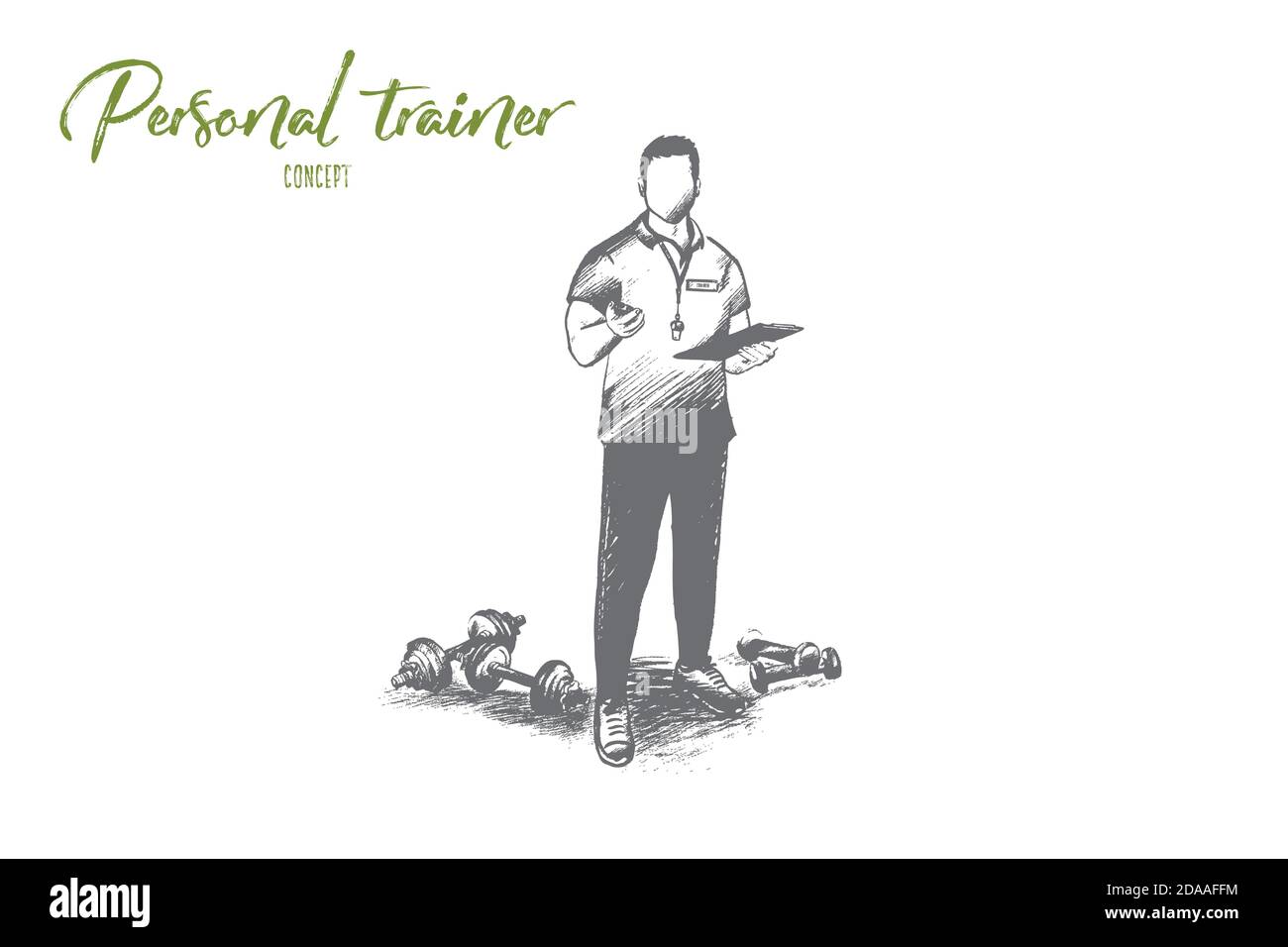 Personal trainer concept. Hand drawn isolated vector Stock Vector Image ...