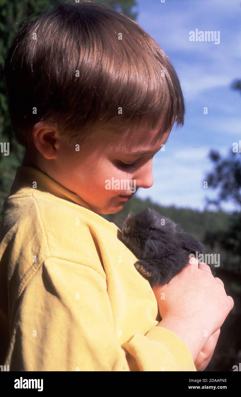 Child cuddle rabbit hi-res stock photography and images - Alamy