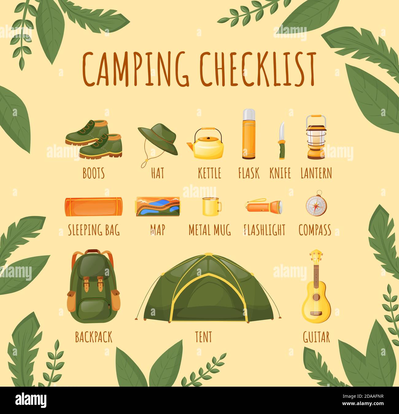 Camping checklist flat color vector informational infographic template ...