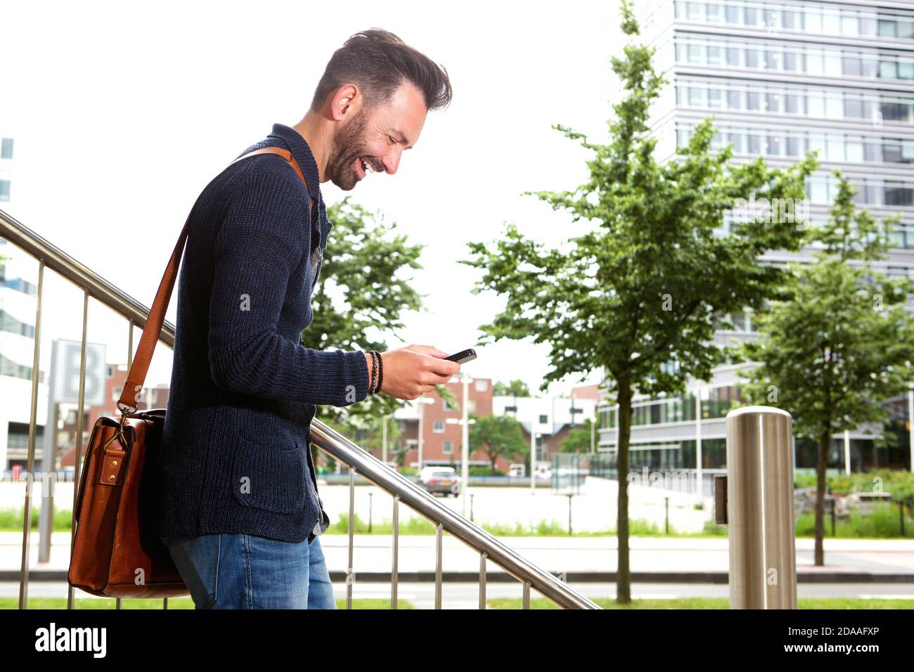 Smart man walking down steps hi-res stock photography and images - Alamy