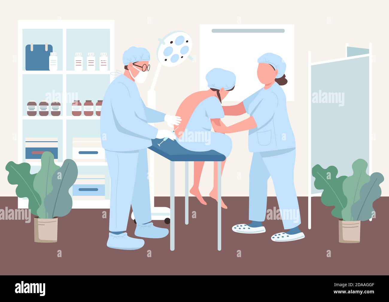 Anesthesia in spine flat color vector illustration Stock Vector Image ...