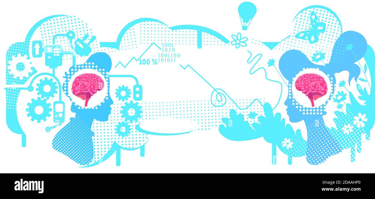 Creative and technical thinking flat concept vector illustration Stock ...