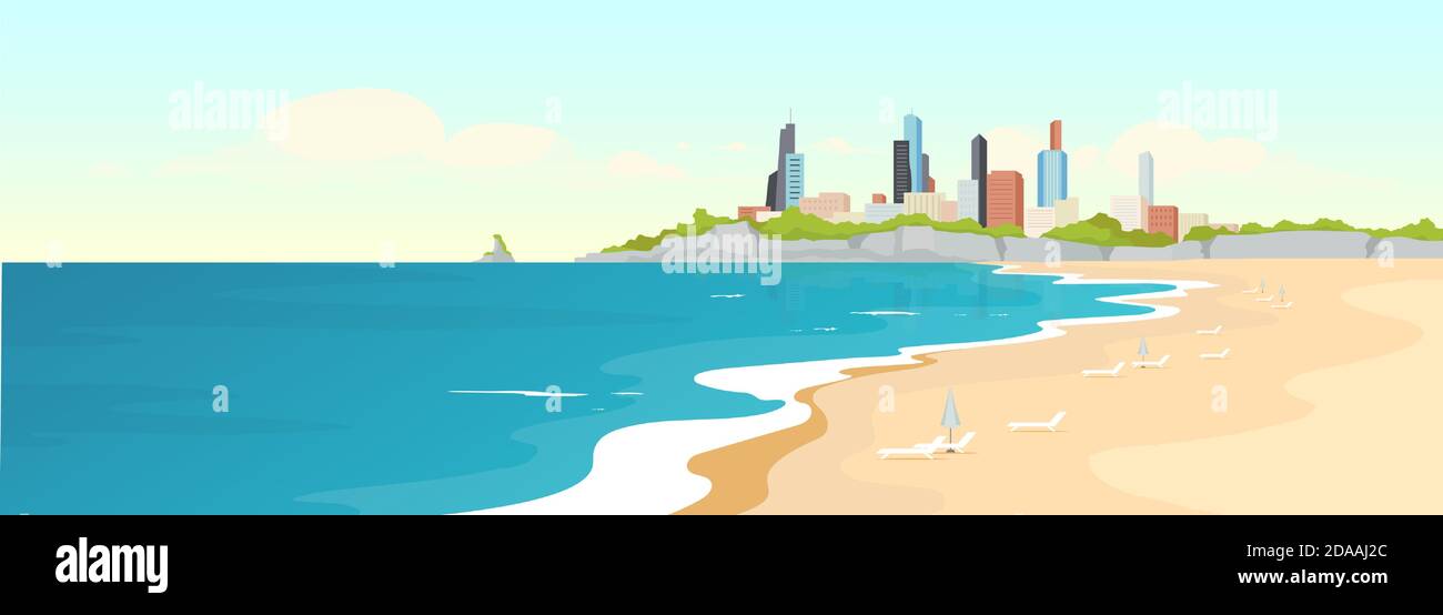 Sandy urban beach flat color vector illustration Stock Vector Image ...