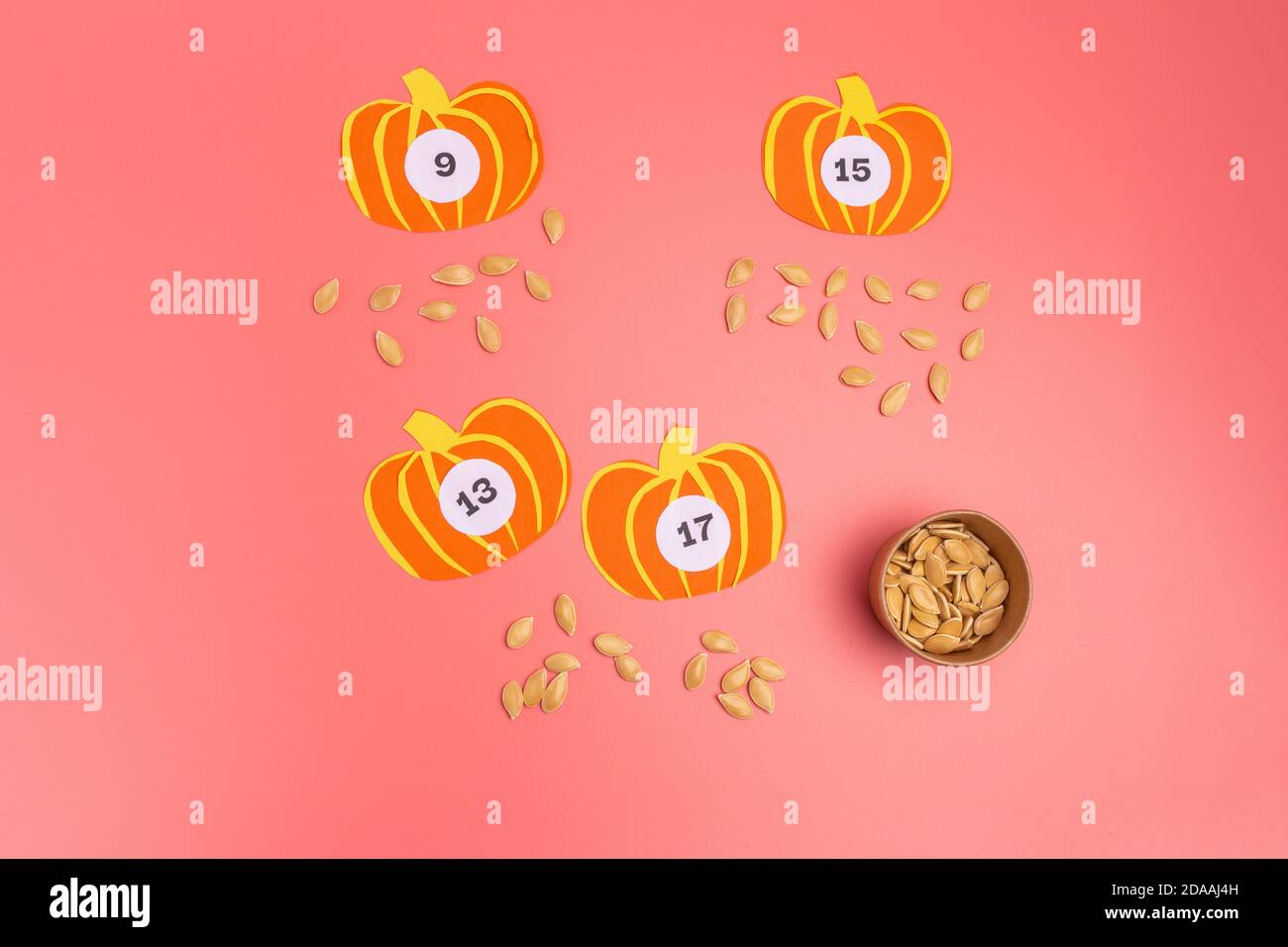 pumpkin seeds counting game for kids. mathematic education concept ...