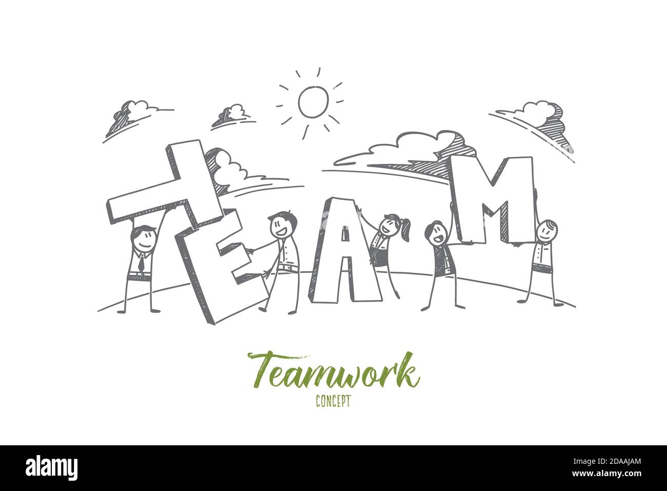 Hand drawn people holding letters of the word team Stock Vector Image ...
