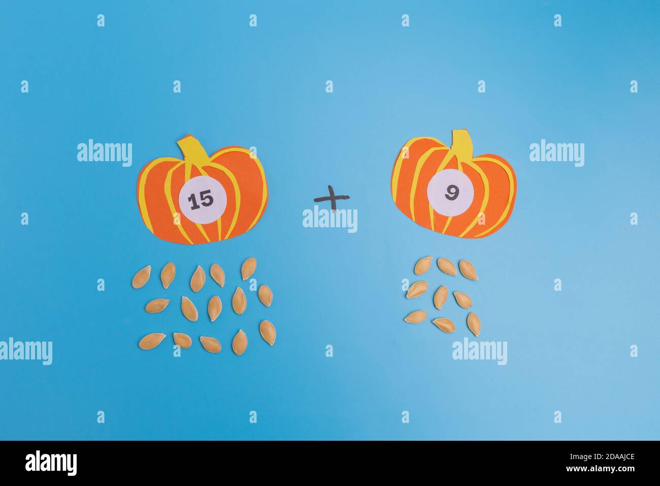 pumpkin character and seeds counting game for kids. Education concept ...