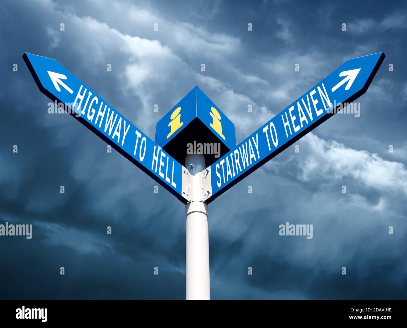 Street post with hell and heaven way signs Stock Photo - Alamy