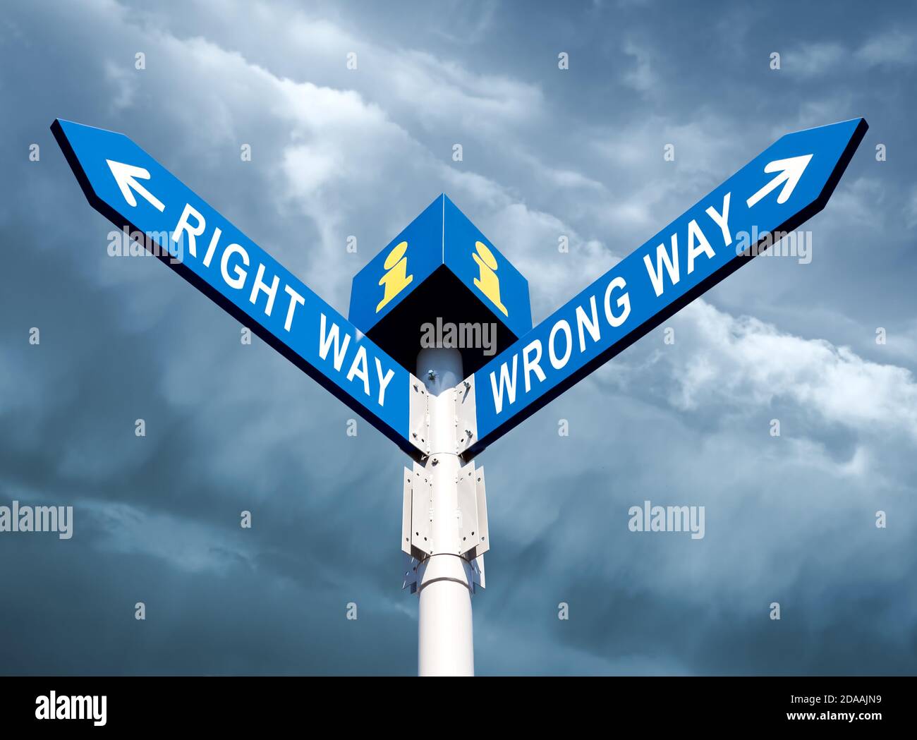 Wrong Way and Right Way Traffic Sign On Sky Background Stock Photo - Alamy