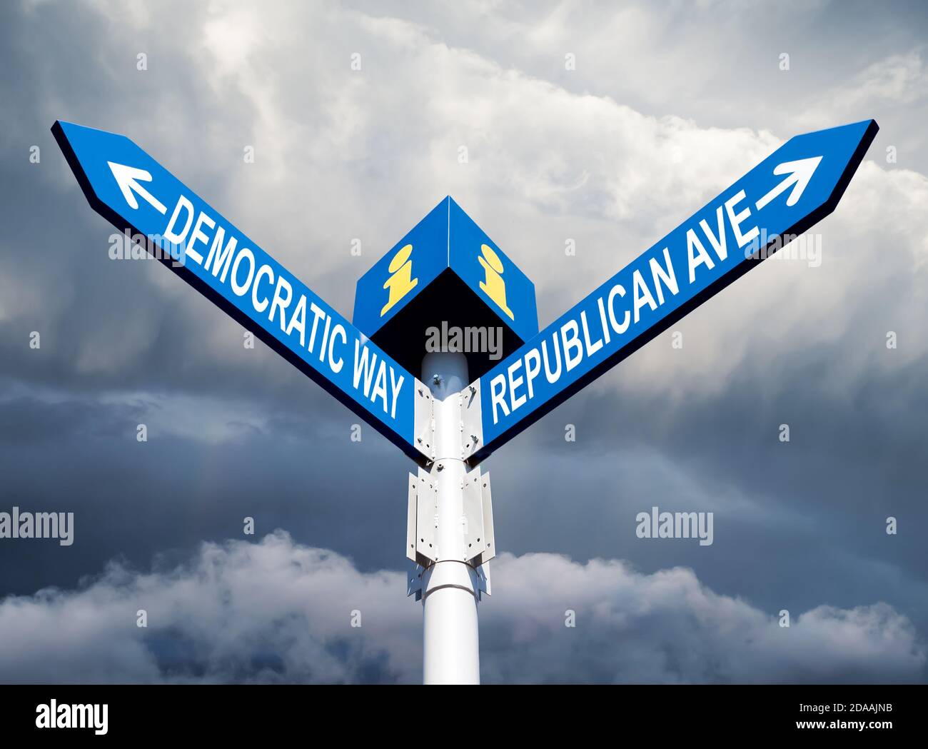 election choice conceptual post with democratic way and republican ave ...