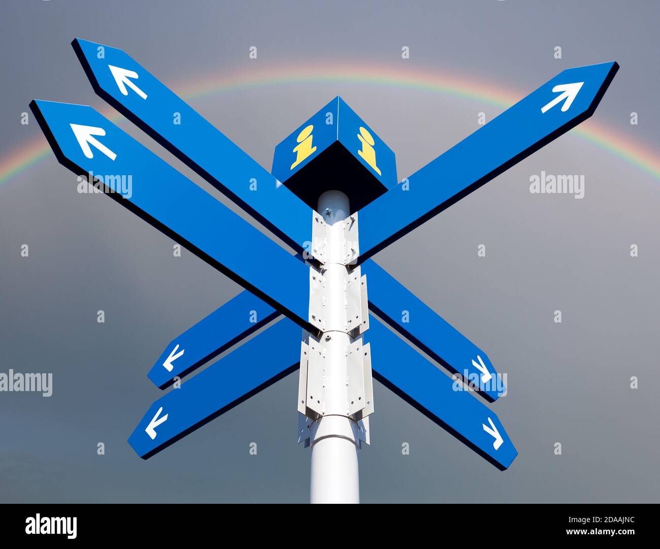 Blank directional road signs on rainbow background Stock Photo - Alamy