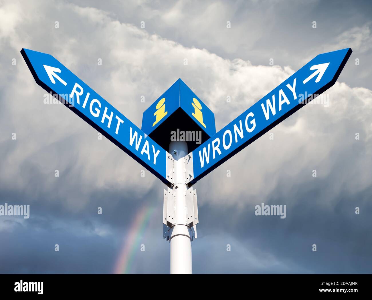 Wrong Way and Right Way Traffic Sign On Sky Background Stock Photo - Alamy
