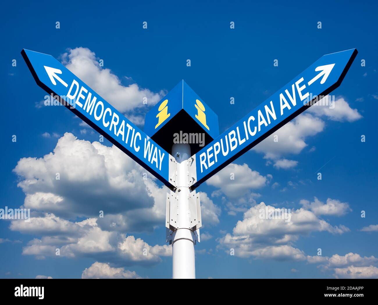 election choice conceptual post with democratic way and republican ave ...
