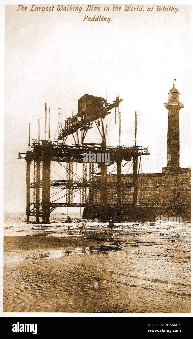 An old 1909 postcard view of the "largest walking man in the world, at ...