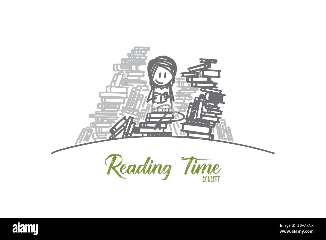 Reading time concept. Hand drawn isolated vector Stock Vector Image ...