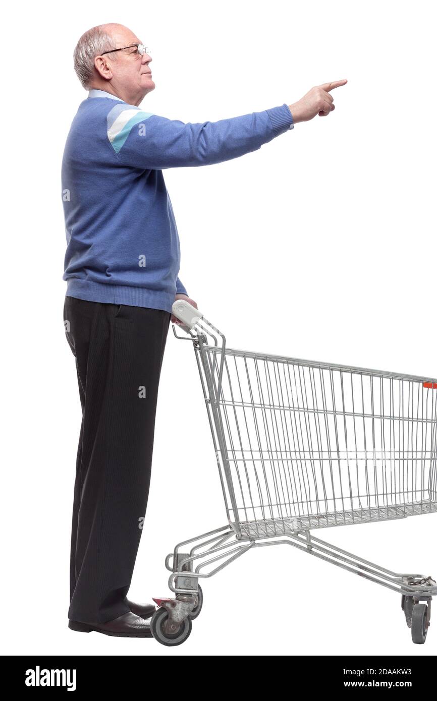 elderly man with a shopping cart showing the OK gesture Stock Photo - Alamy