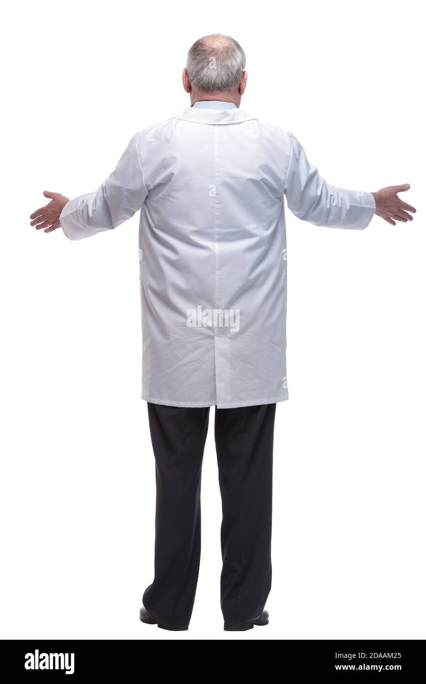 rear view. medical doctor reading an ad on a white screen Stock Photo ...